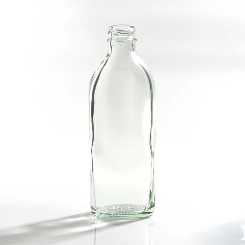 150ml Clear Sloping Shoulder Flat Glass Bottle R3/24 | Nekem Packaging